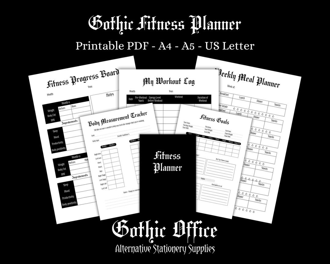 Printable Gothic Fitness Planner, Health, Weight Loss, Gain & Wellbeing ...