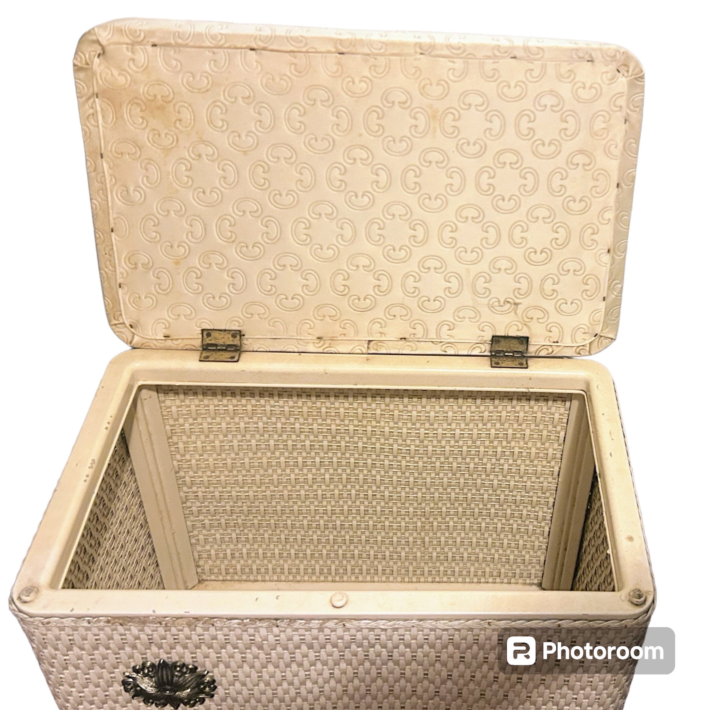 Vintage Mid Century Modern Laundry Hamper Wicker Plastic Padded Top - Etsy