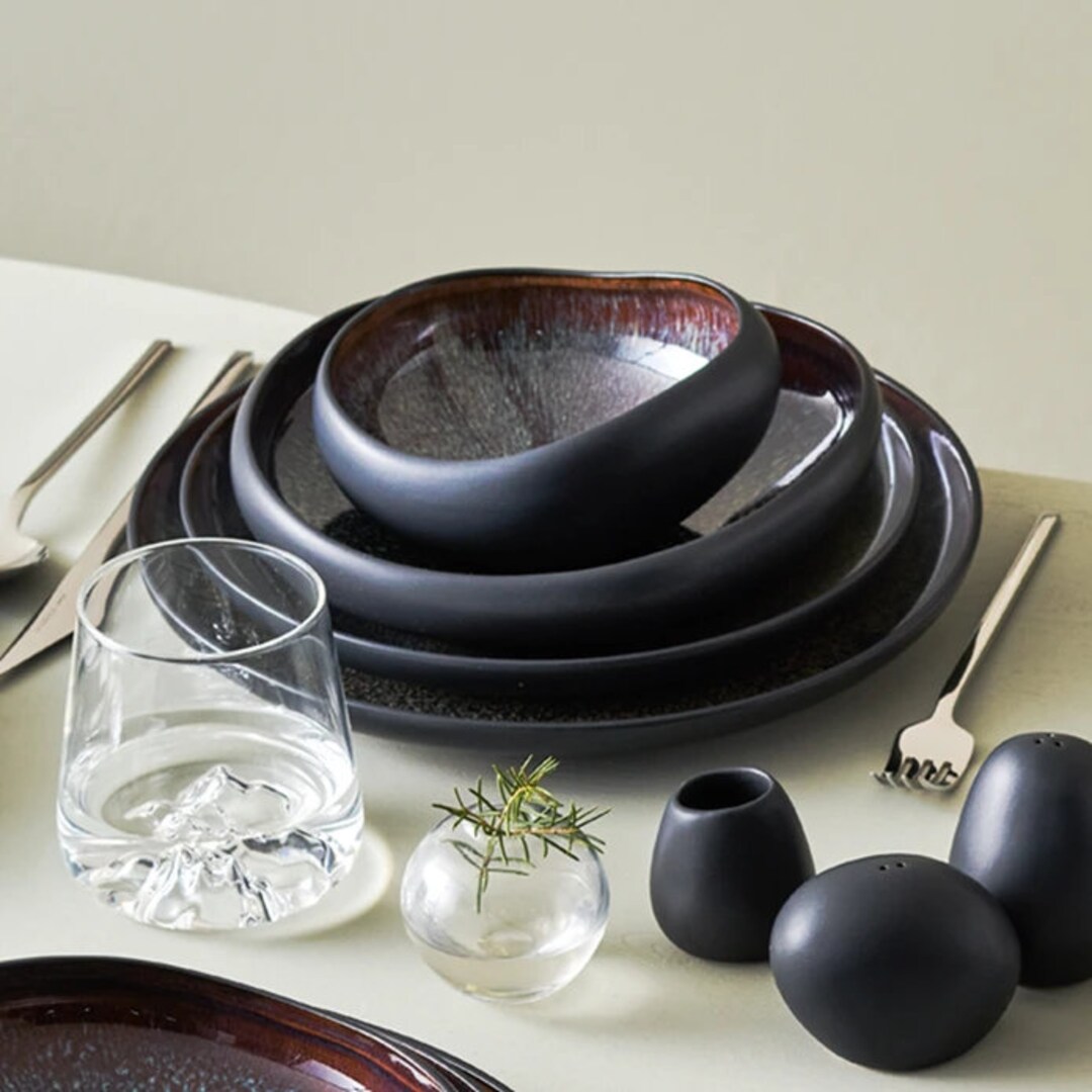 Stoneware Ceramic Dinner Set for 12 People, Galactic Matte Black ...