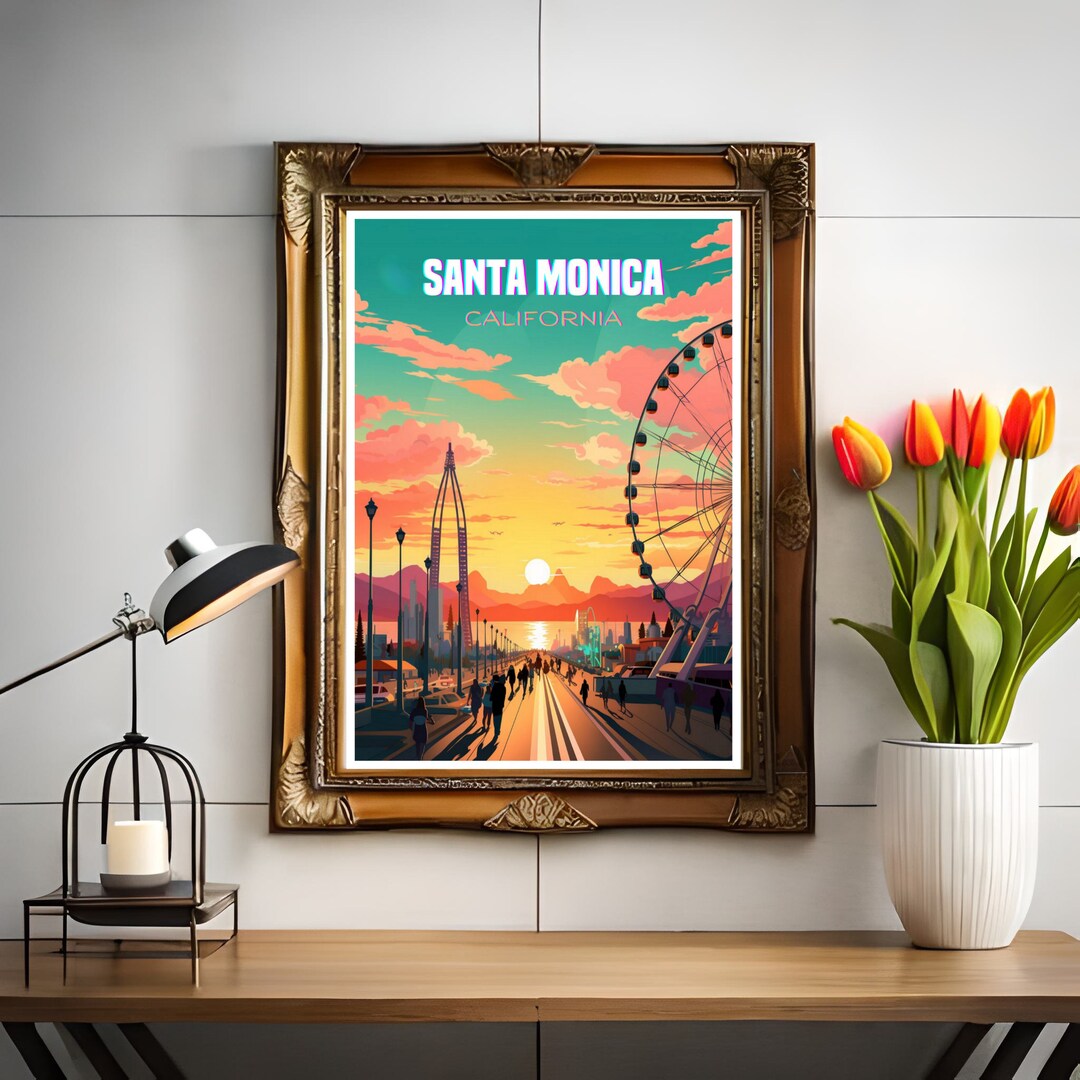 Travel Poster Santa Monica Santa Monica Digital Print Digital Santa ...