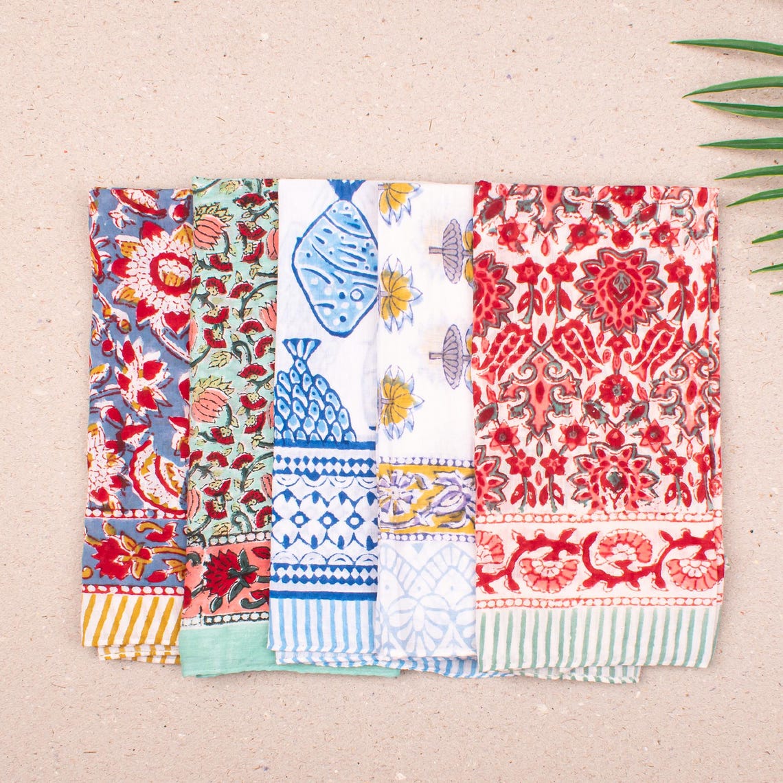 15 Pcs Vintage Block Printed Cotton Bandanas, Summer Cotton Headscarf ...