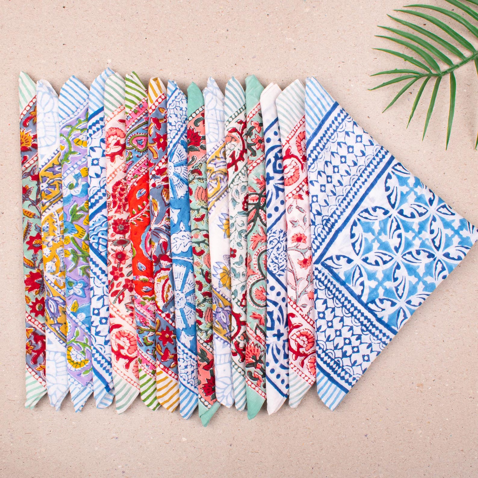 15 Pcs Vintage Block Printed Cotton Bandanas, Summer Cotton Headscarf ...