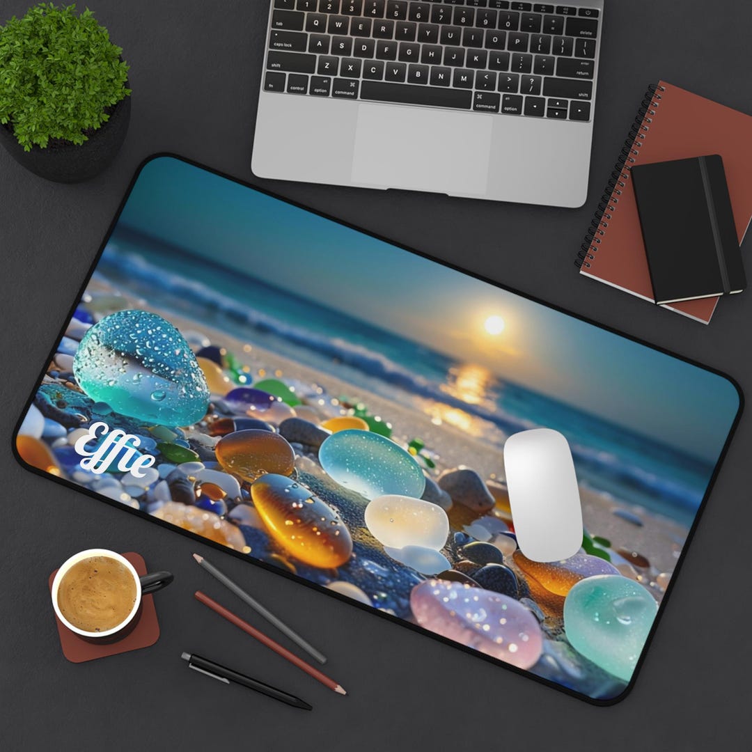 Personalize Sea Glass Desk Mat, Personalize Beach Lovers Desk Pad ...