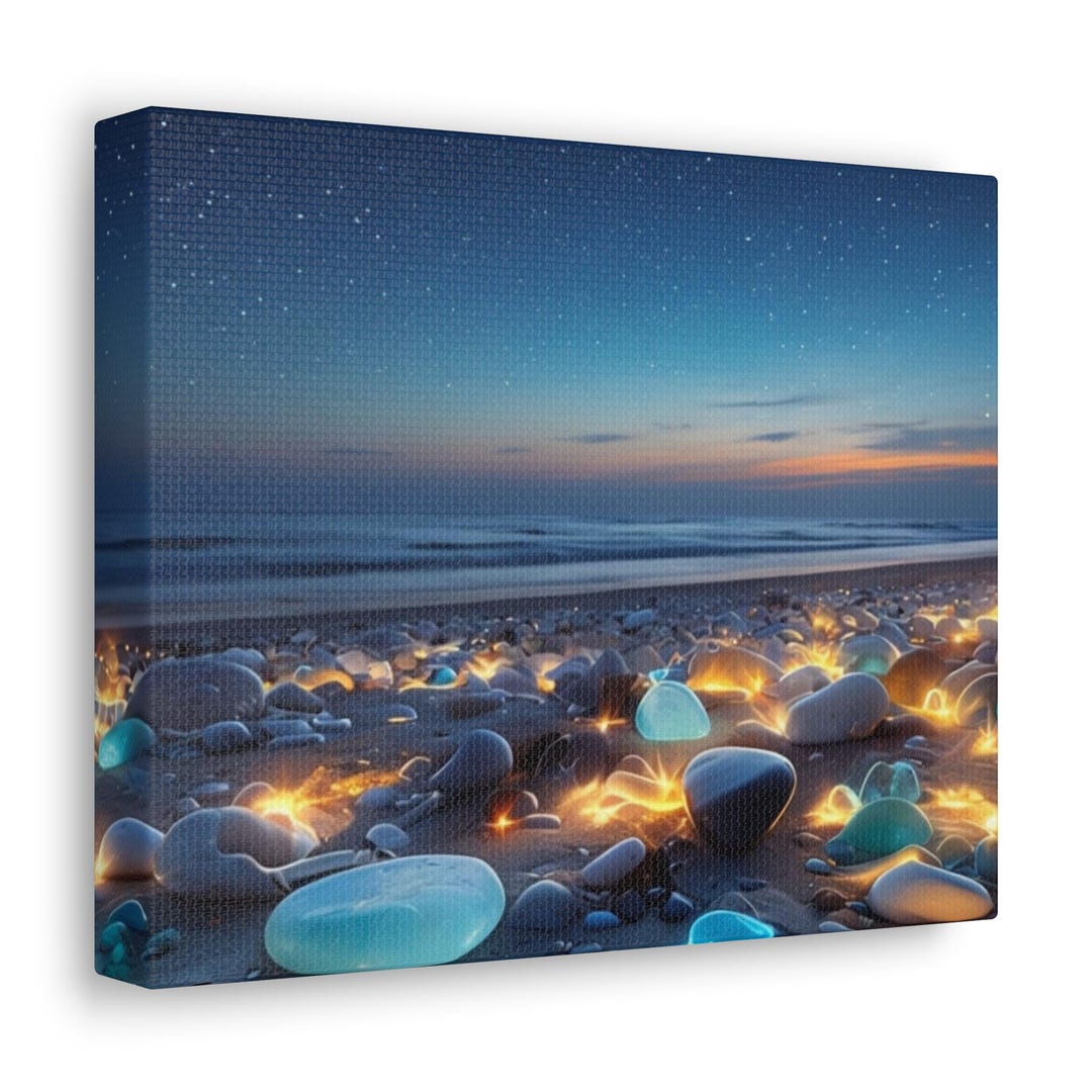 Ocean Sunset With Glowing Stones 10x8 Canvas Wall Art, Starry Night ...