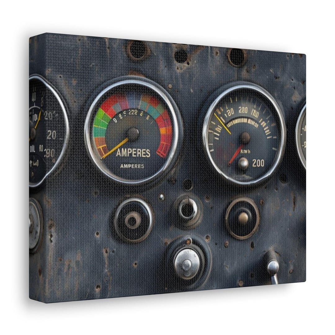 Vintage Dashboard Canvas 10x8 Wall Art, Rustic Gauge Panel Print ...