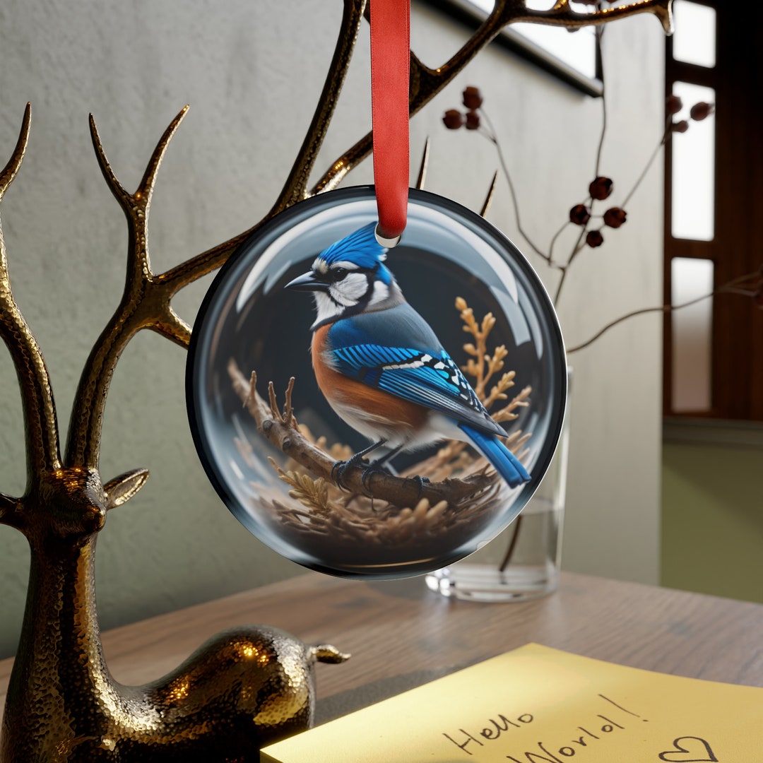 Blue Jay Glass Art Christmas Ornament Bird Lover Bluejay Ornament ...