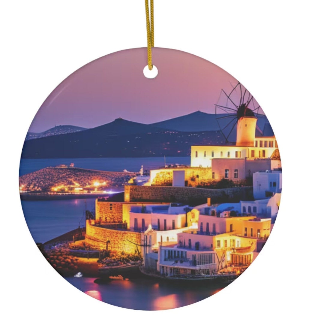 Mykonos Sunset Ceramic Christmas Ornament, 2 Shapes Greek Gift Greece ...