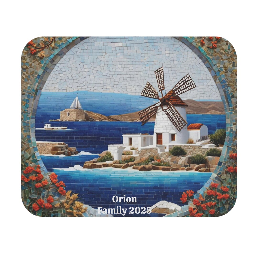 Personalized Mykonos Windmill Mouse Pad: Greek Island Decor, Greece ...