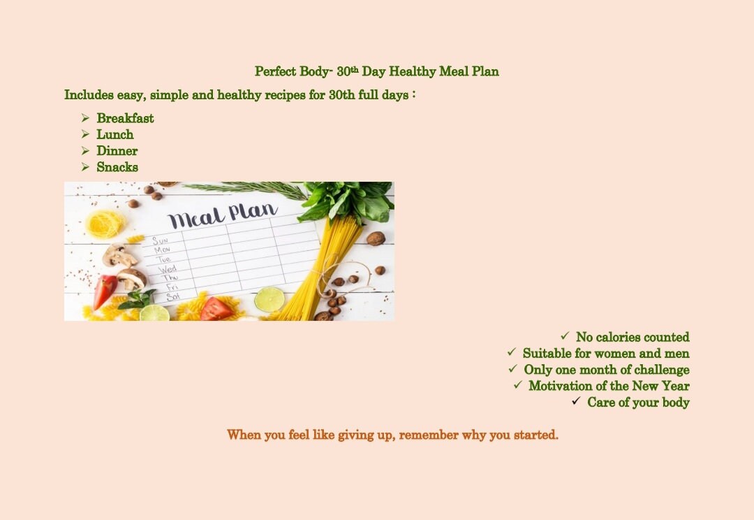 Perfect Body , 30 - Day Meal Plan Weight Loss/ Healthy Meal Recipes ...