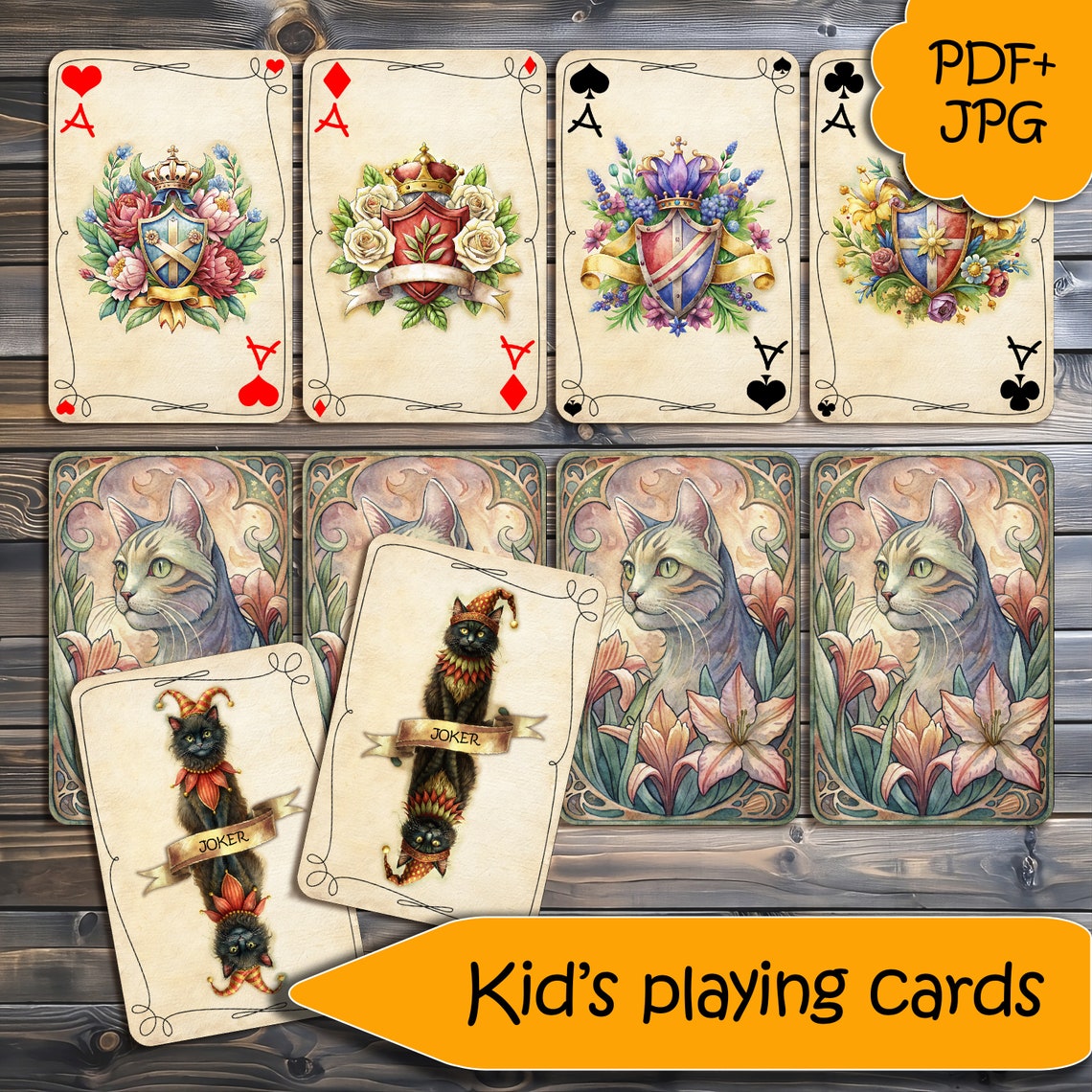 Printable Full Playing Cards Deck for Kids PDF JPG. Board Game for ...