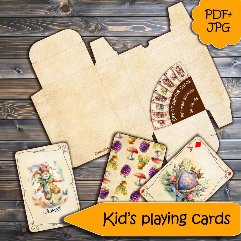 Printable Full Playing Cards Deck for Kids PDF JPG. Board Game for ...