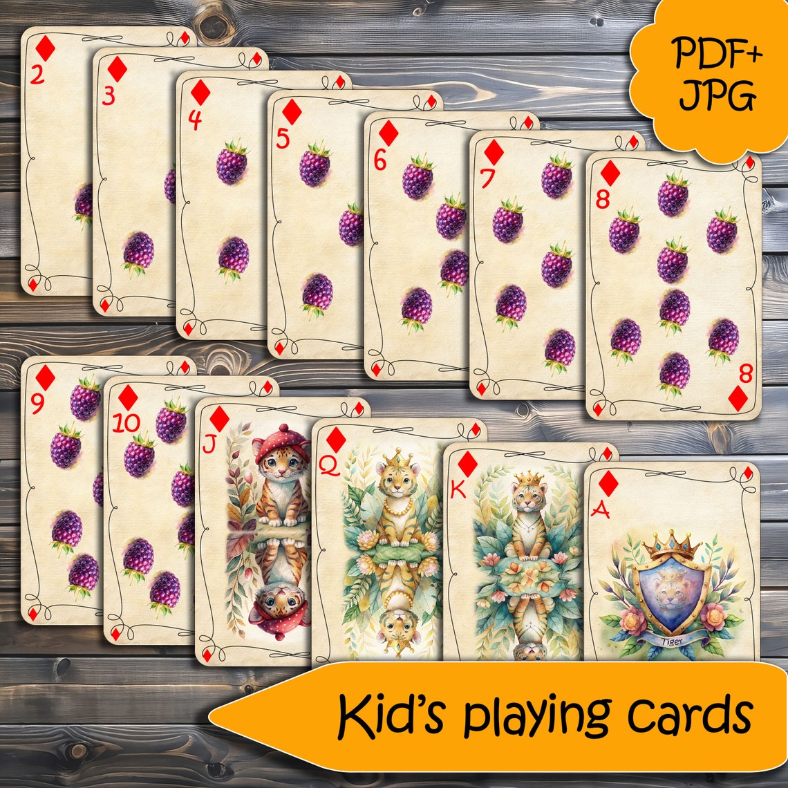 Printable Full Playing Cards Deck for Kids PDF JPG. Board Game for ...