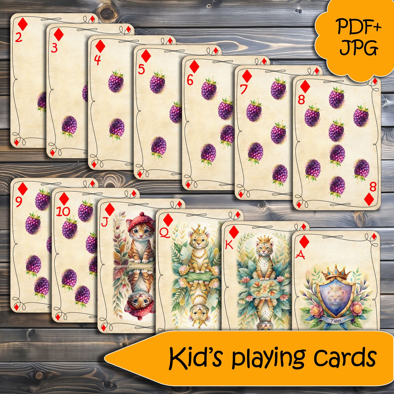 Printable Full Playing Cards Deck for Kids PDF JPG. Board Game for ...