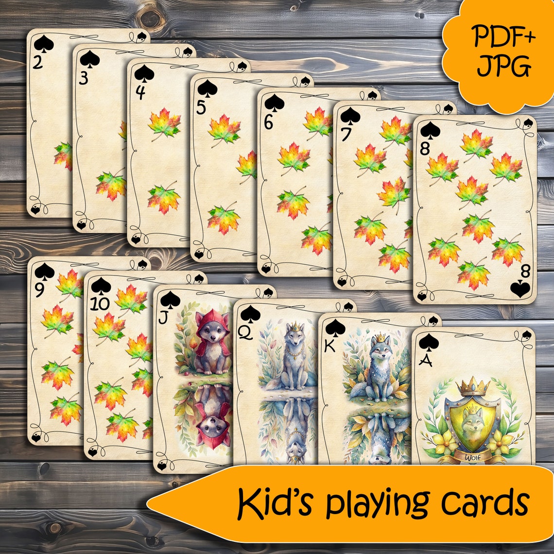 Printable Full Playing Cards Deck for Kids PDF JPG. Board Game for ...