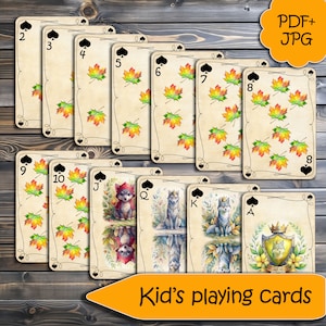 Printable Full Playing Cards Deck for Kids PDF JPG. Board Game for ...