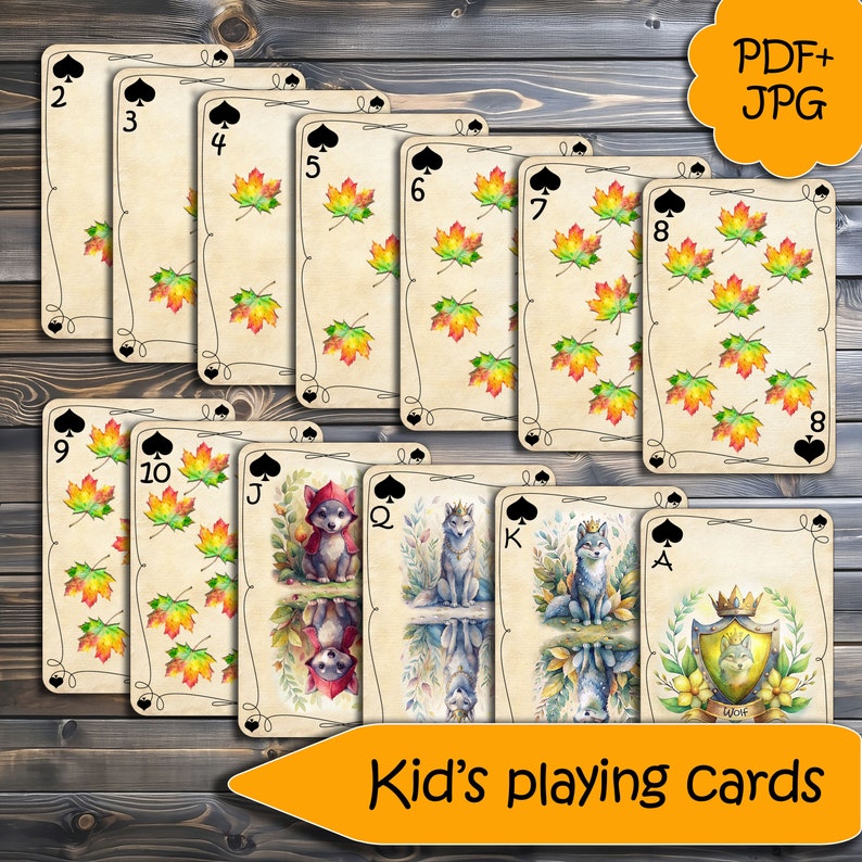 Printable Full Playing Cards Deck for Kids PDF JPG. Board Game for ...
