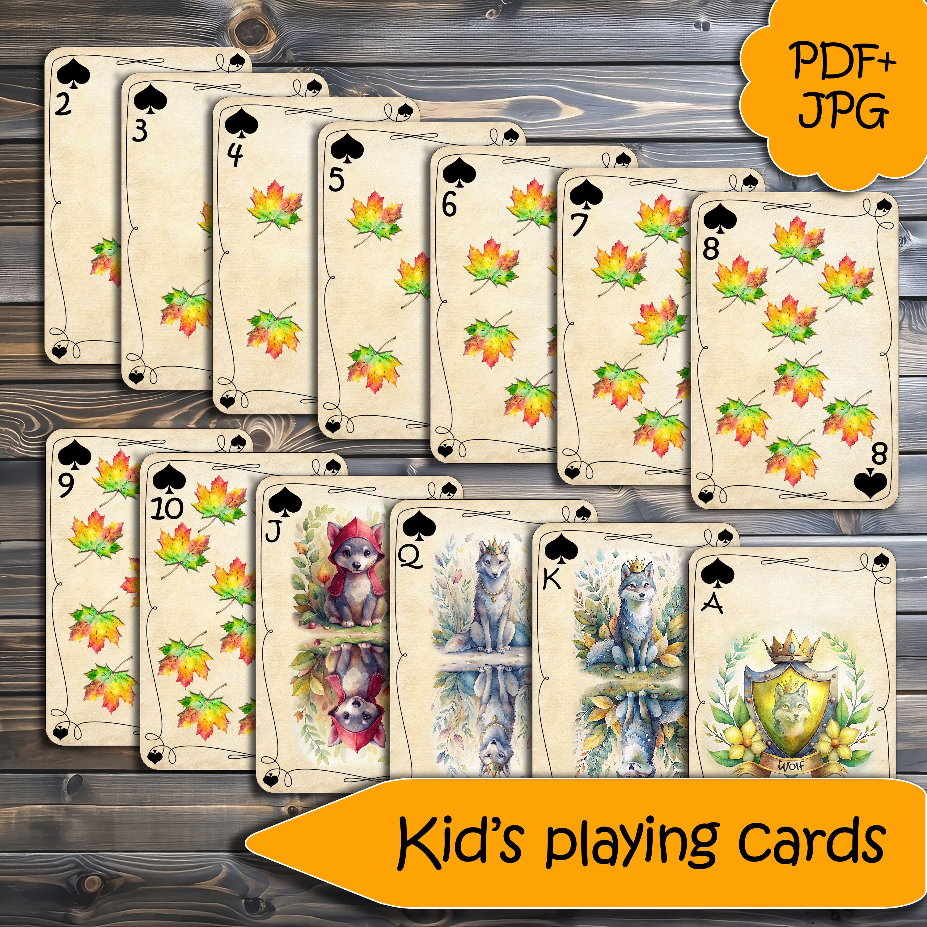 Printable Full Playing Cards Deck for Kids PDF JPG. Board Game for ...