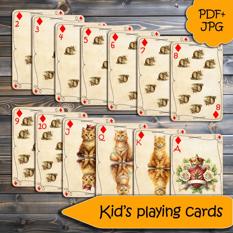 Printable Full Playing Cards Deck for Kids PDF JPG. Board Game for ...