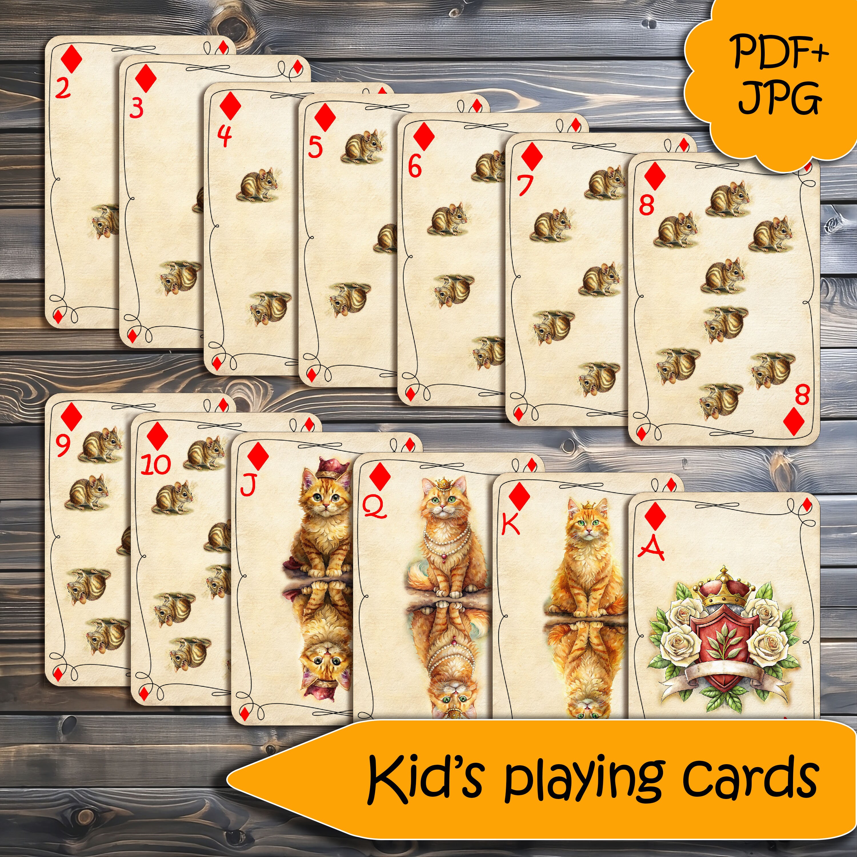 Printable Full Playing Cards Deck for Kids PDF JPG. Board Game for ...