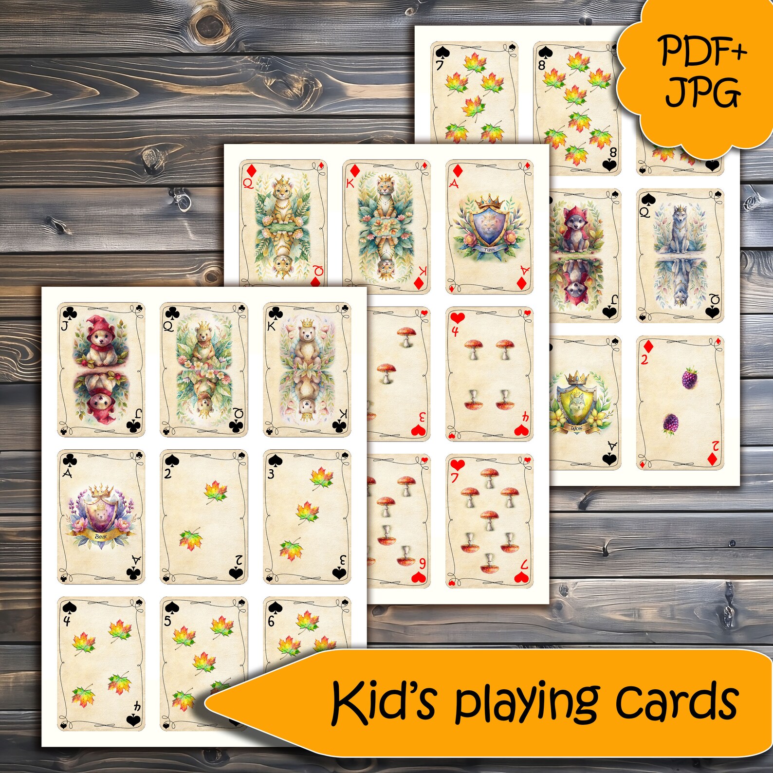 Printable Full Playing Cards Deck for Kids PDF JPG. Board Game for ...