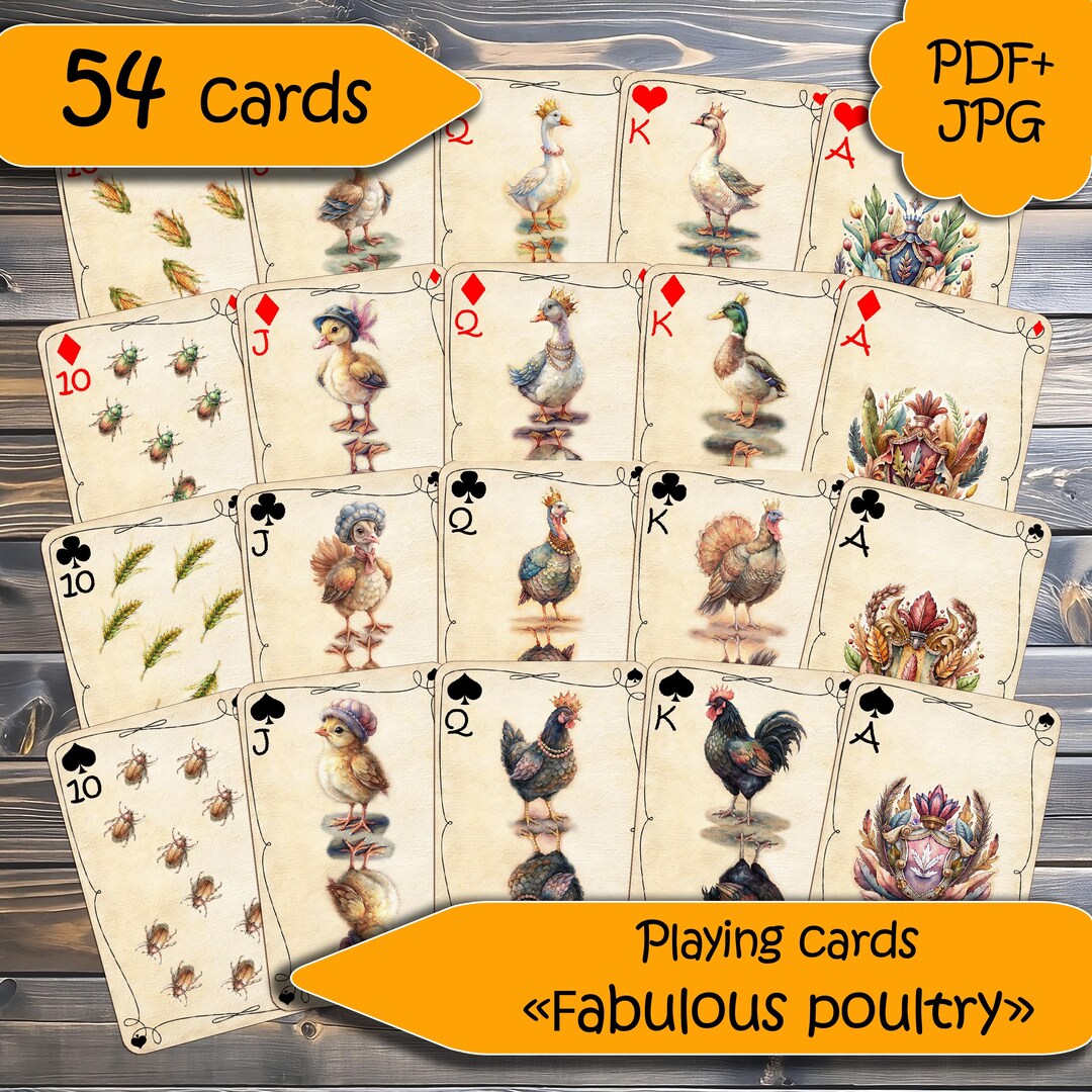 Printable Full Playing Cards Deck for Kids PDF JPG. Board Game for ...