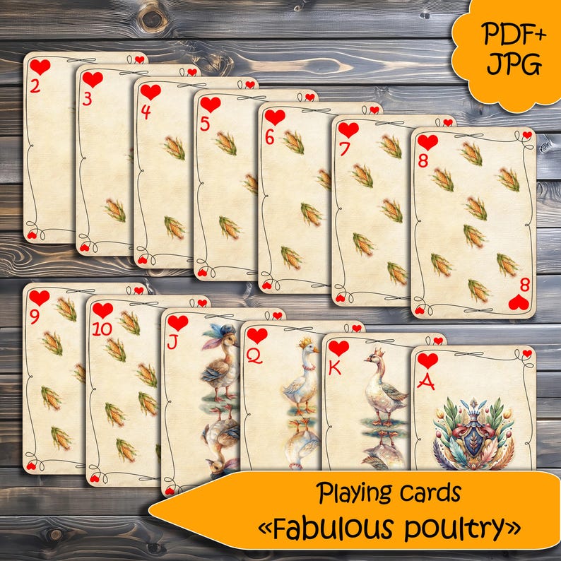 Printable Full Playing Cards Deck for Kids PDF JPG. Board Game for ...