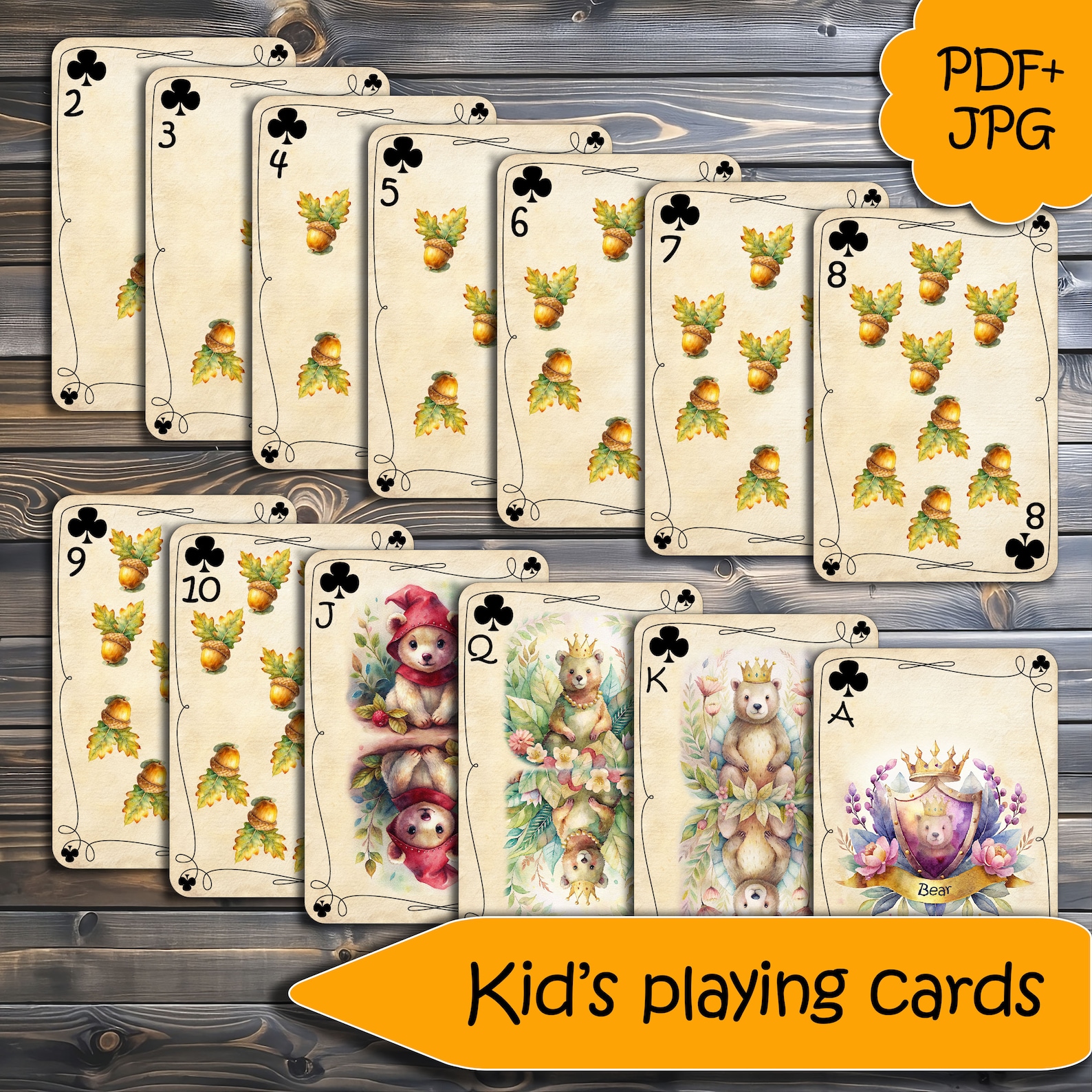 Printable Full Playing Cards Deck for Kids PDF JPG. Board Game for ...