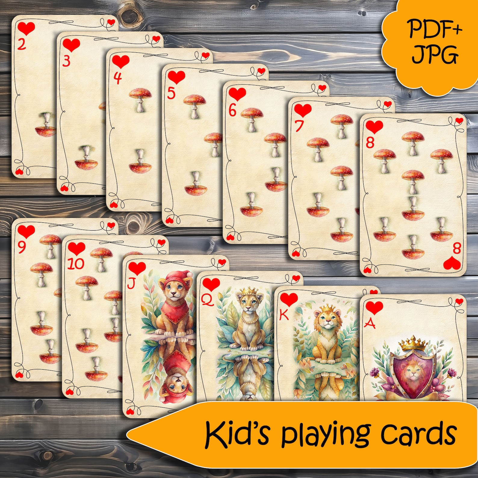 Printable Full Playing Cards Deck for Kids PDF JPG. Board Game for ...