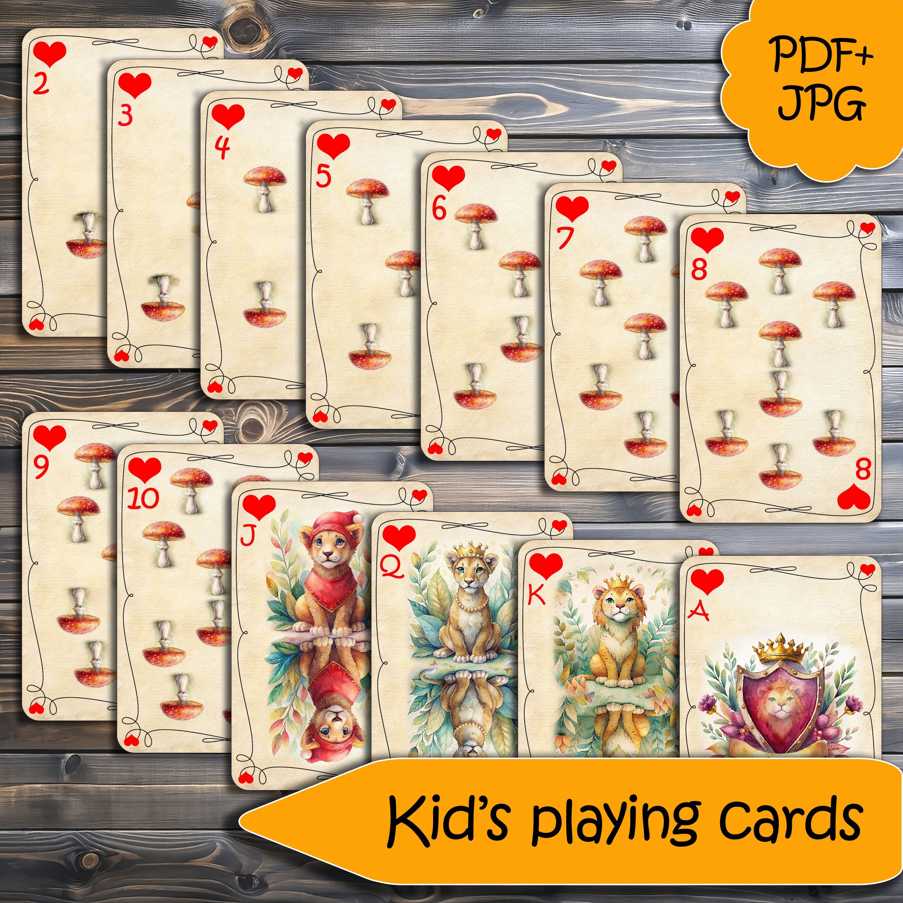 Printable Full Playing Cards Deck for Kids PDF JPG. Board Game for ...