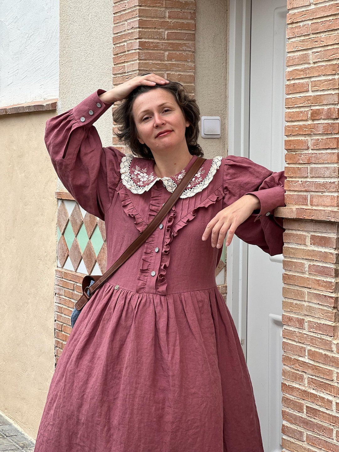 Colonial Style Linen Dress. Vintage Style Maxi Dress for Woomen ...