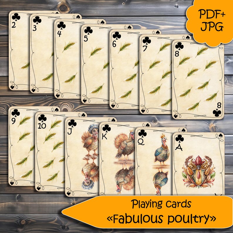 Printable Full Playing Cards Deck for Kids PDF JPG. Board Game for ...