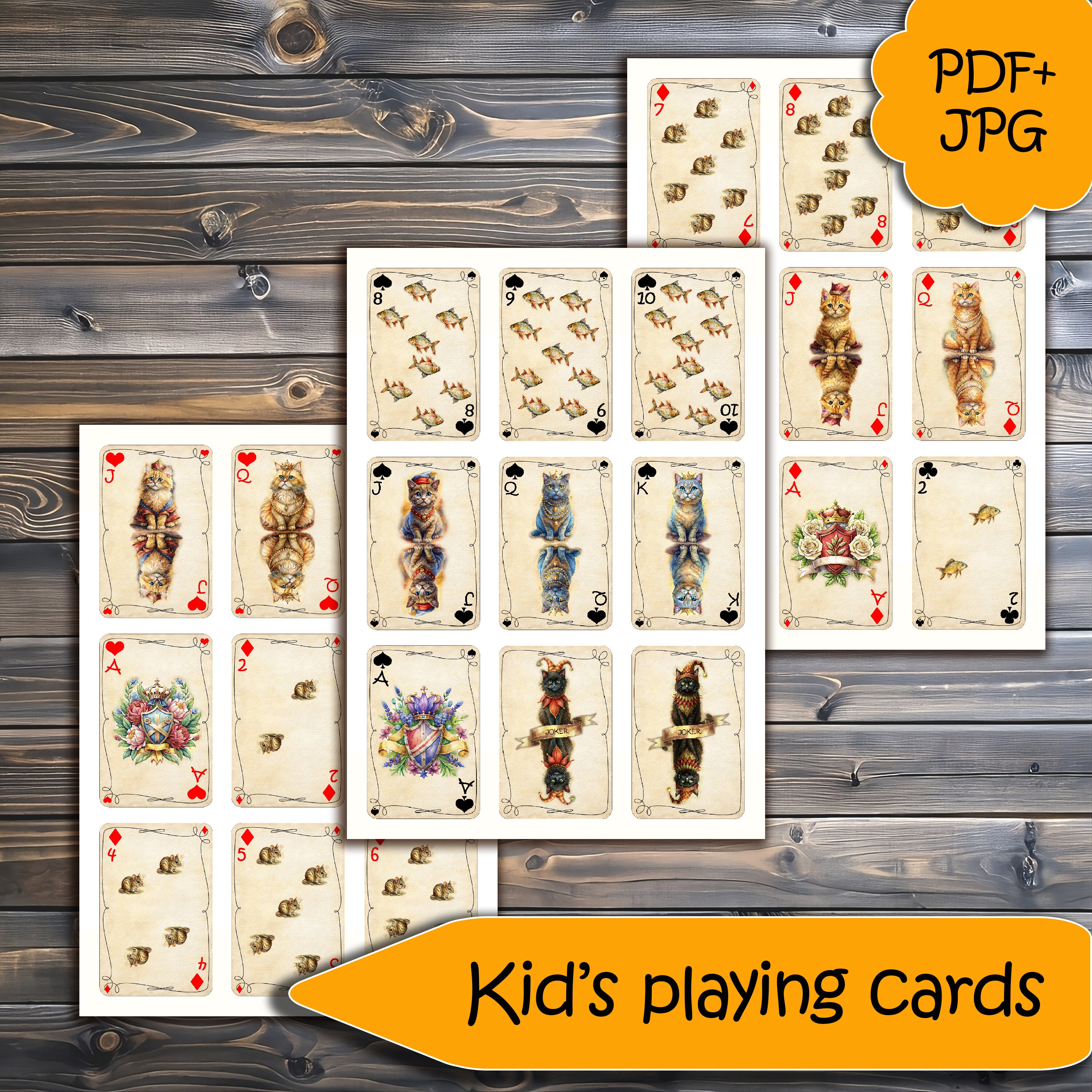 Printable Full Playing Cards Deck for Kids PDF JPG. Board Game for ...