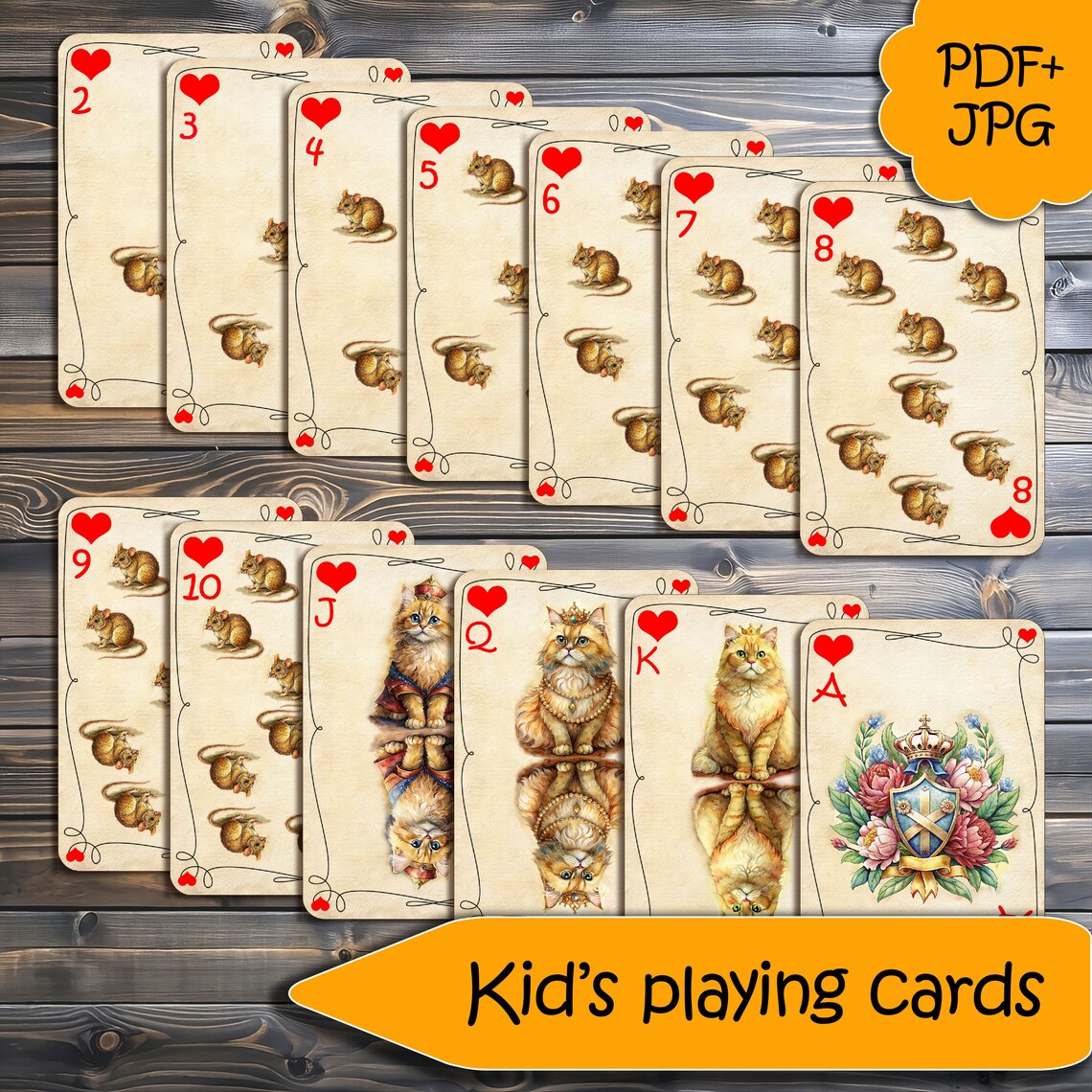 Printable Full Playing Cards Deck for Kids PDF JPG. Board Game for ...