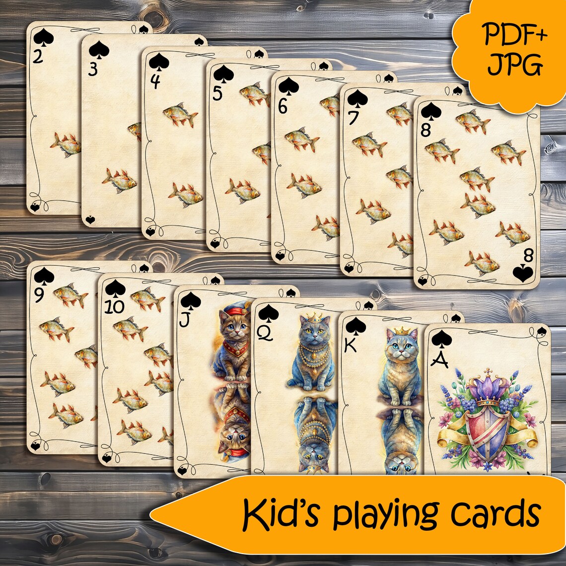 Printable Full Playing Cards Deck for Kids PDF JPG. Board Game for ...