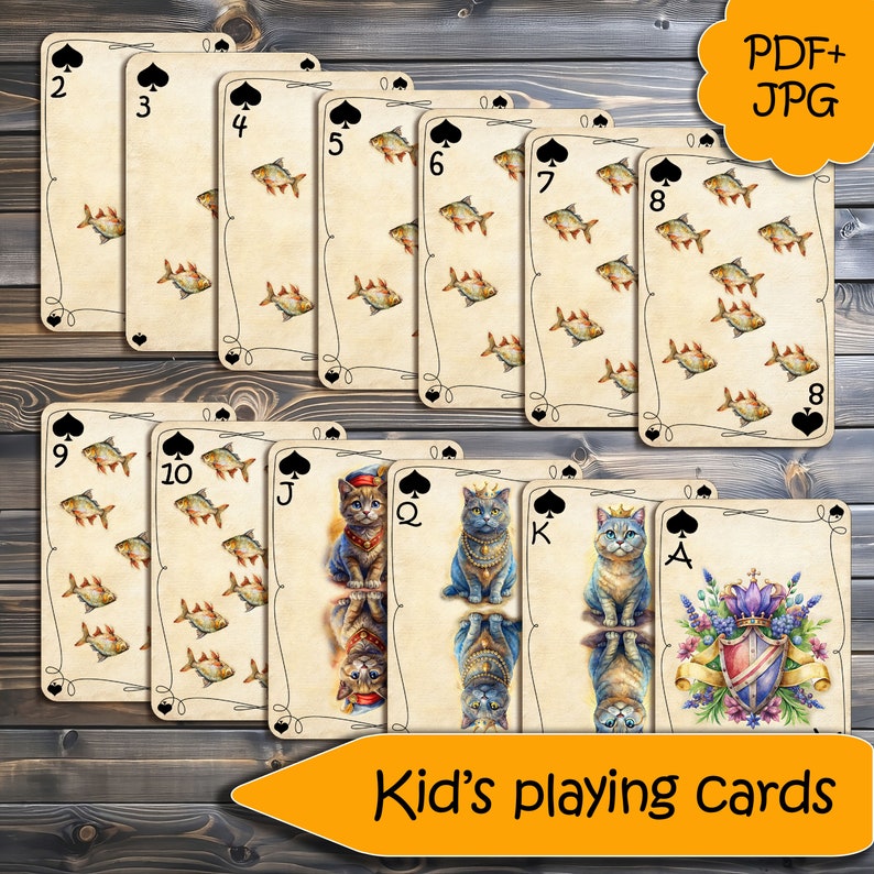Printable Full Playing Cards Deck for Kids PDF JPG. Board Game for ...