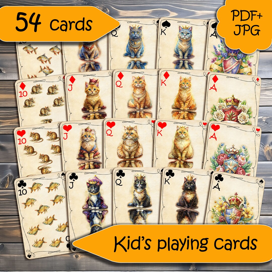 Printable Full Playing Cards Deck for Kids PDF JPG. Board Game for ...