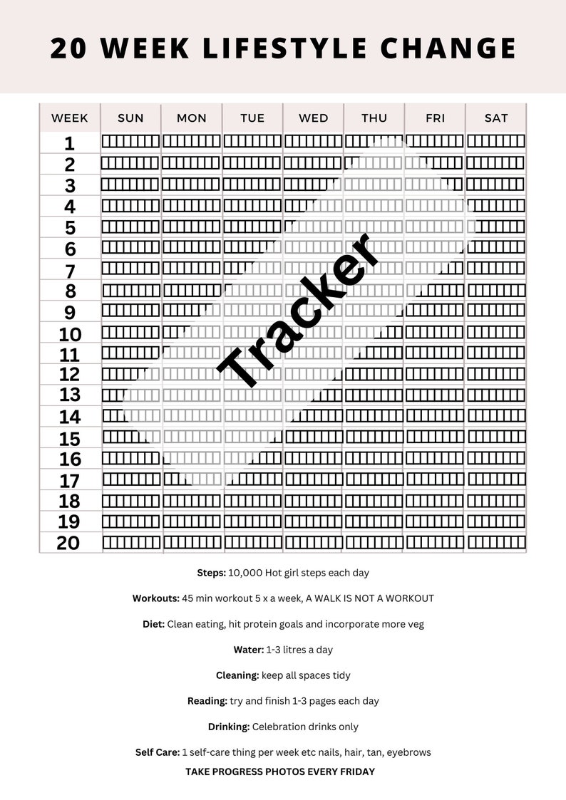 20 Week Lifestyle Change Tracker - Etsy