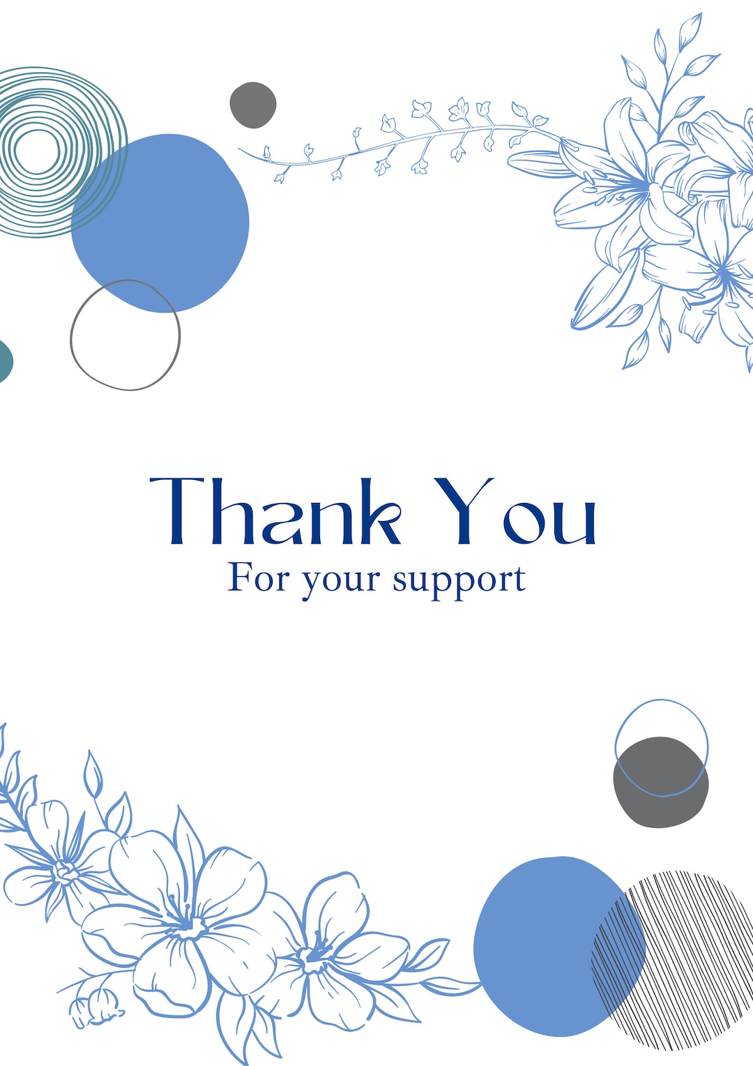 Blue White Floral Thank You Card - Etsy