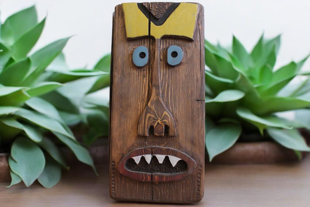 Tiki Mask Stool Handmade Wood Stool Wood Stool Tiki Garden Patio Stool ...