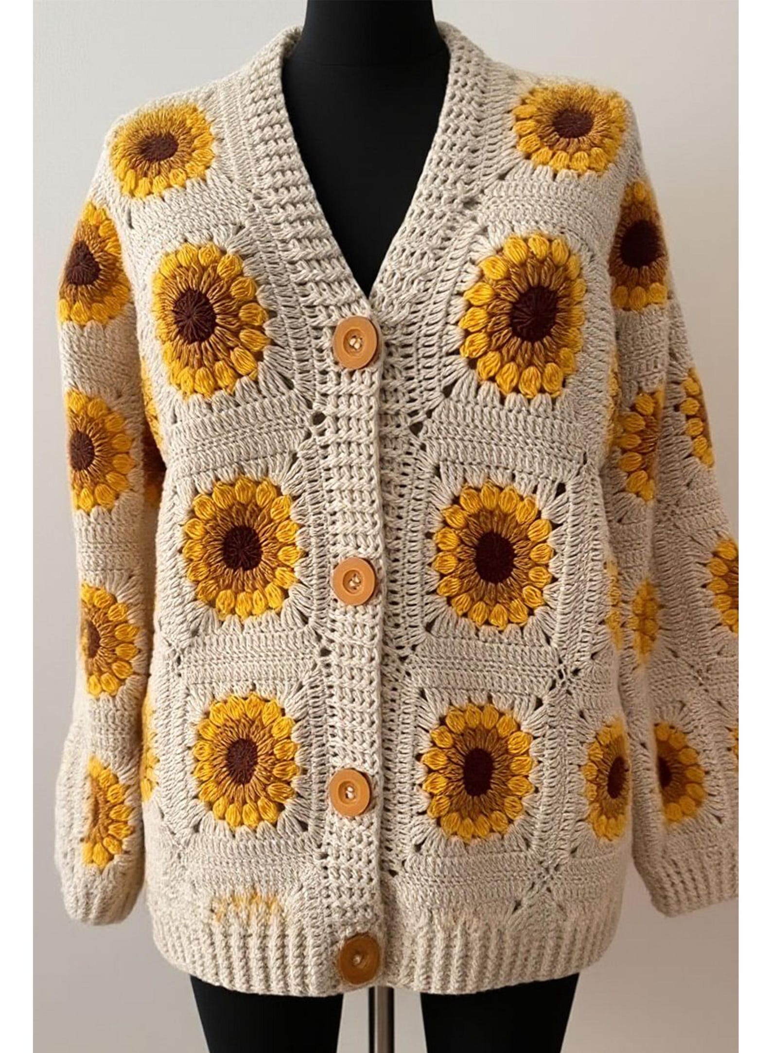 Granny Square Crochet Cardigan Pattern, Sunflower Design - Etsy