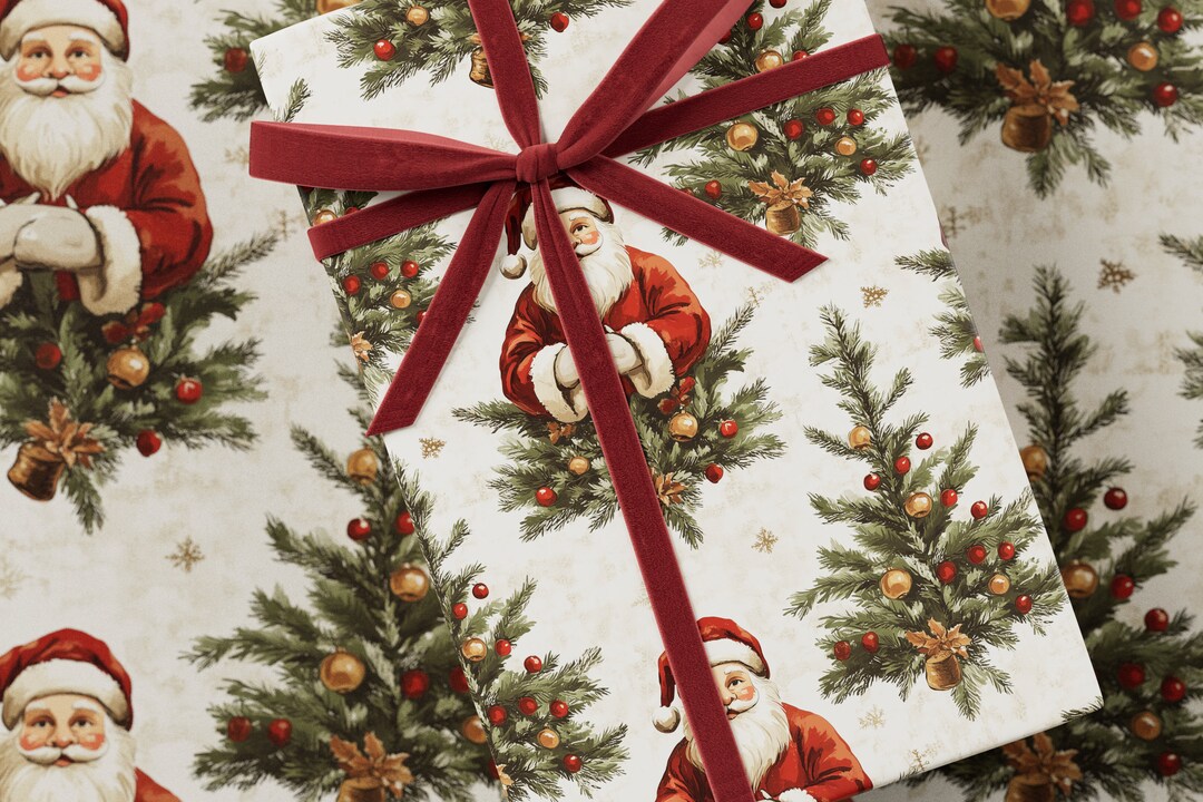 Santa Wrapping Paper - Premium Gift Wrap, Christmas Collection, Vintage ...