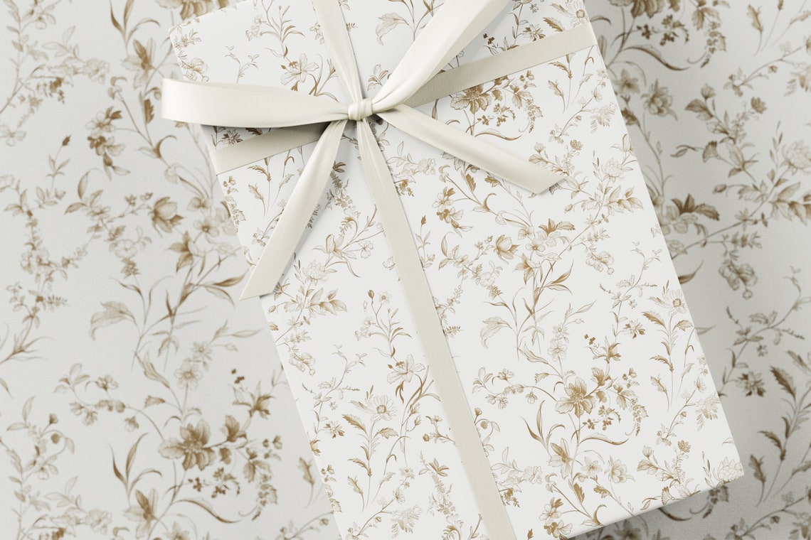 Wedding Gift Wrapping Paper - Wedding Day Collection, Floral, White ...