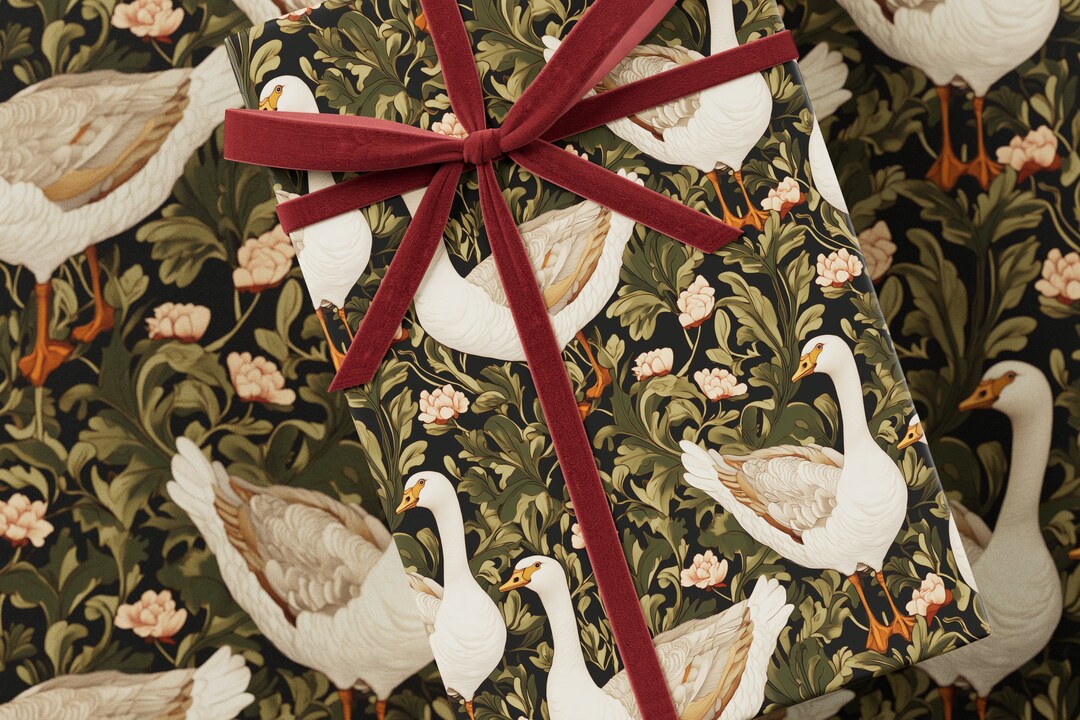 Geese Wrapping Paper - Christmas Collection, William Morris Inspired ...