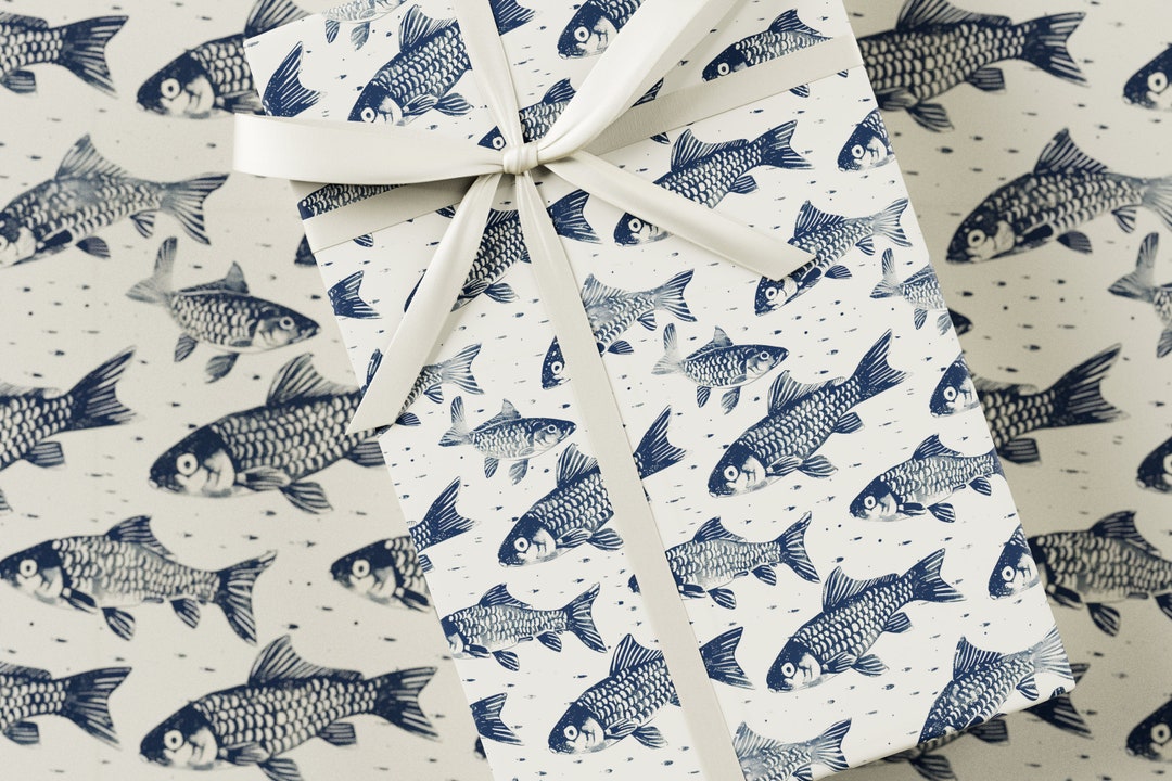 Guppies Fish Block Print Wrapping Paper - Premium Gift Wrap, Block ...