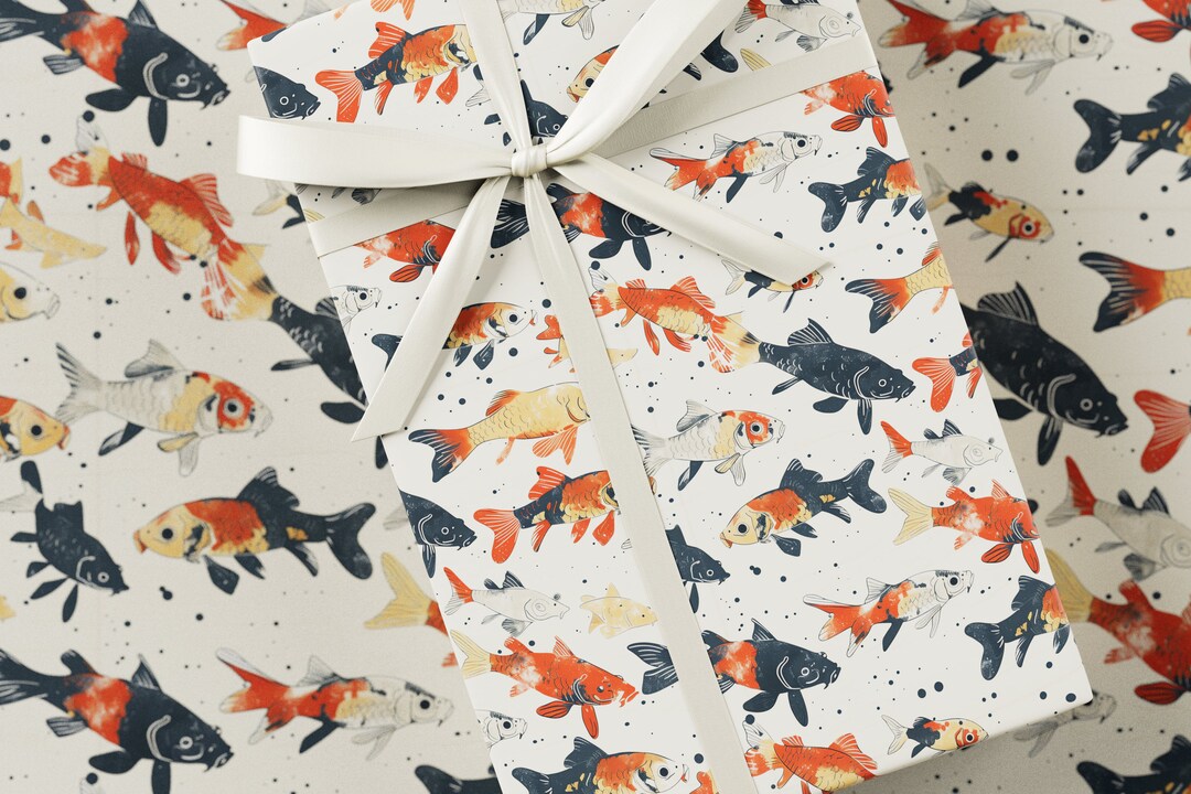 Koi Fish Block Print Wrapping Paper - Premium Gift Wrap, Block Print ...