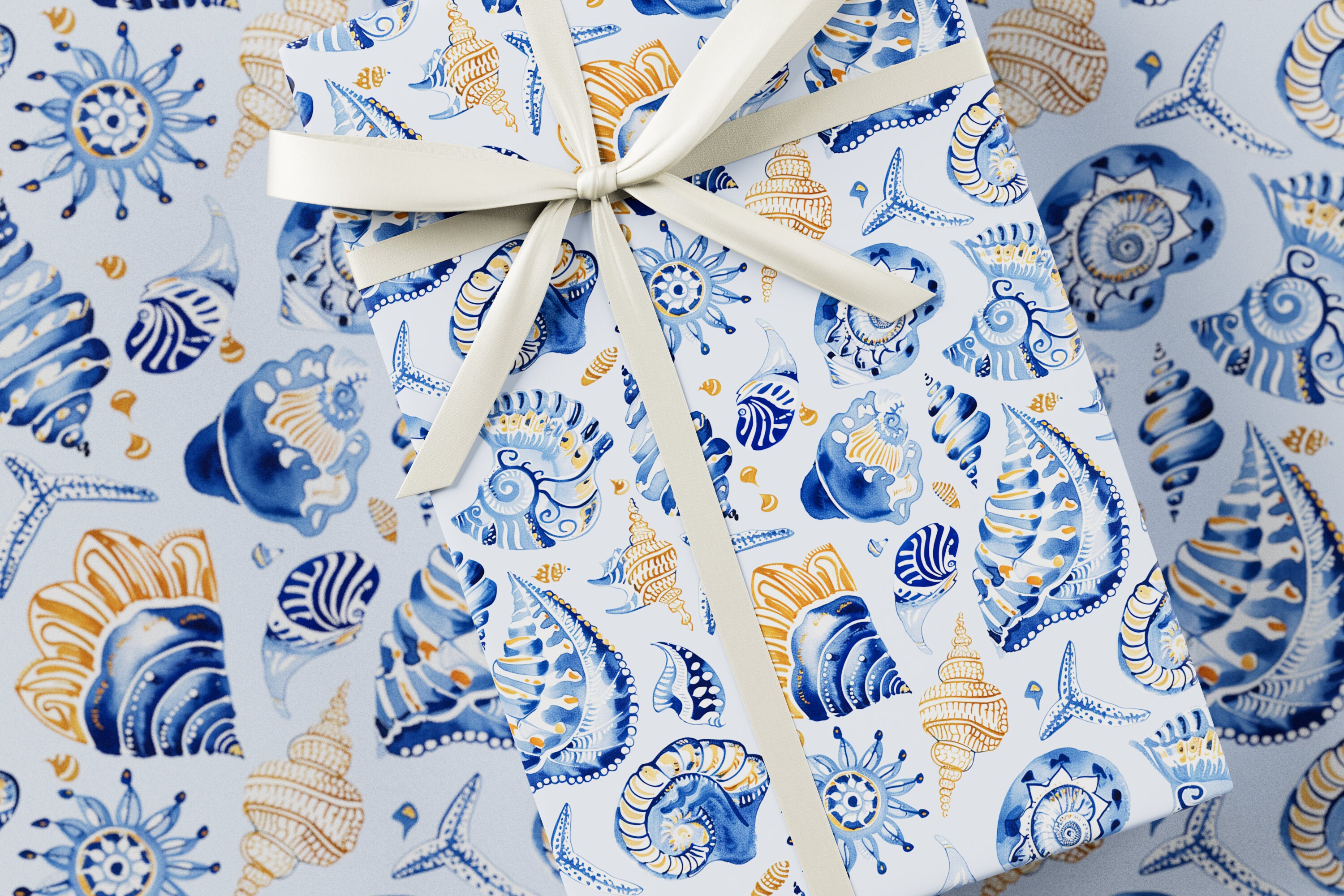 Sea Shells Wrapping Paper Premium Gift Wrap, Block Print Collection ...
