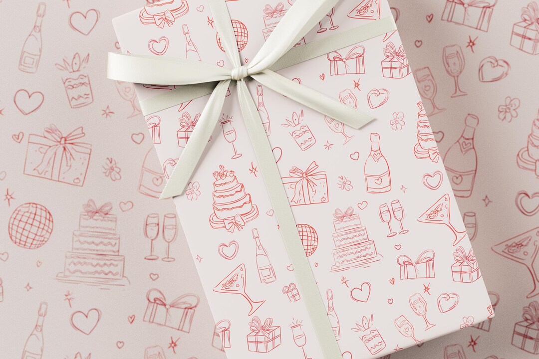 Cake and Champagne Wrapping Paper - Premium Gift Wrap, Valentine ...