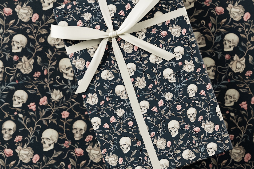 Skull Wrapping Paper - Halloween Collection, Vintage Pattern, Spooky ...