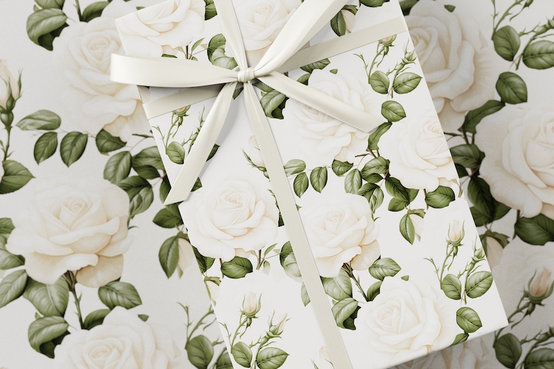 White Roses Wrapping Paper - Premium Gift Wrap, Valentine Collection ...