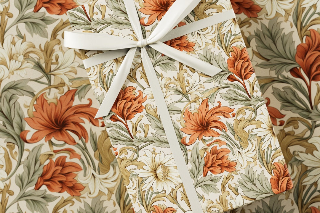 Rust Foliage Wrapping Paper - William Morris Inspired, Premium Gift ...